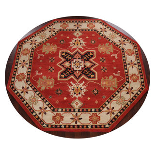 Red Traditional Floral Octagon Oriental Area Rug Hand-tufted Wool ...