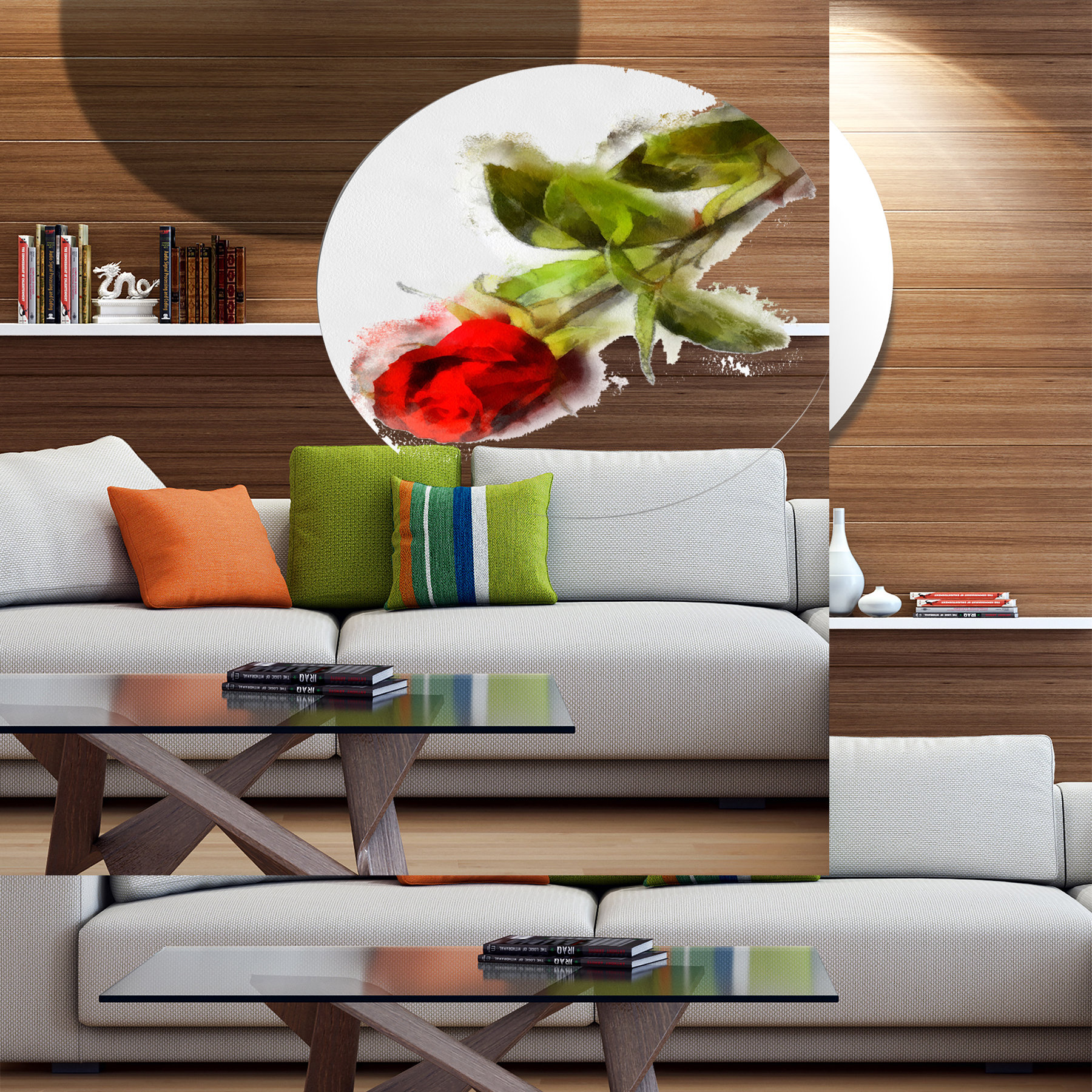 Red Rose With Stem Drawing, Flower Disc Metal Wall Art, Disc of 23 inch ...