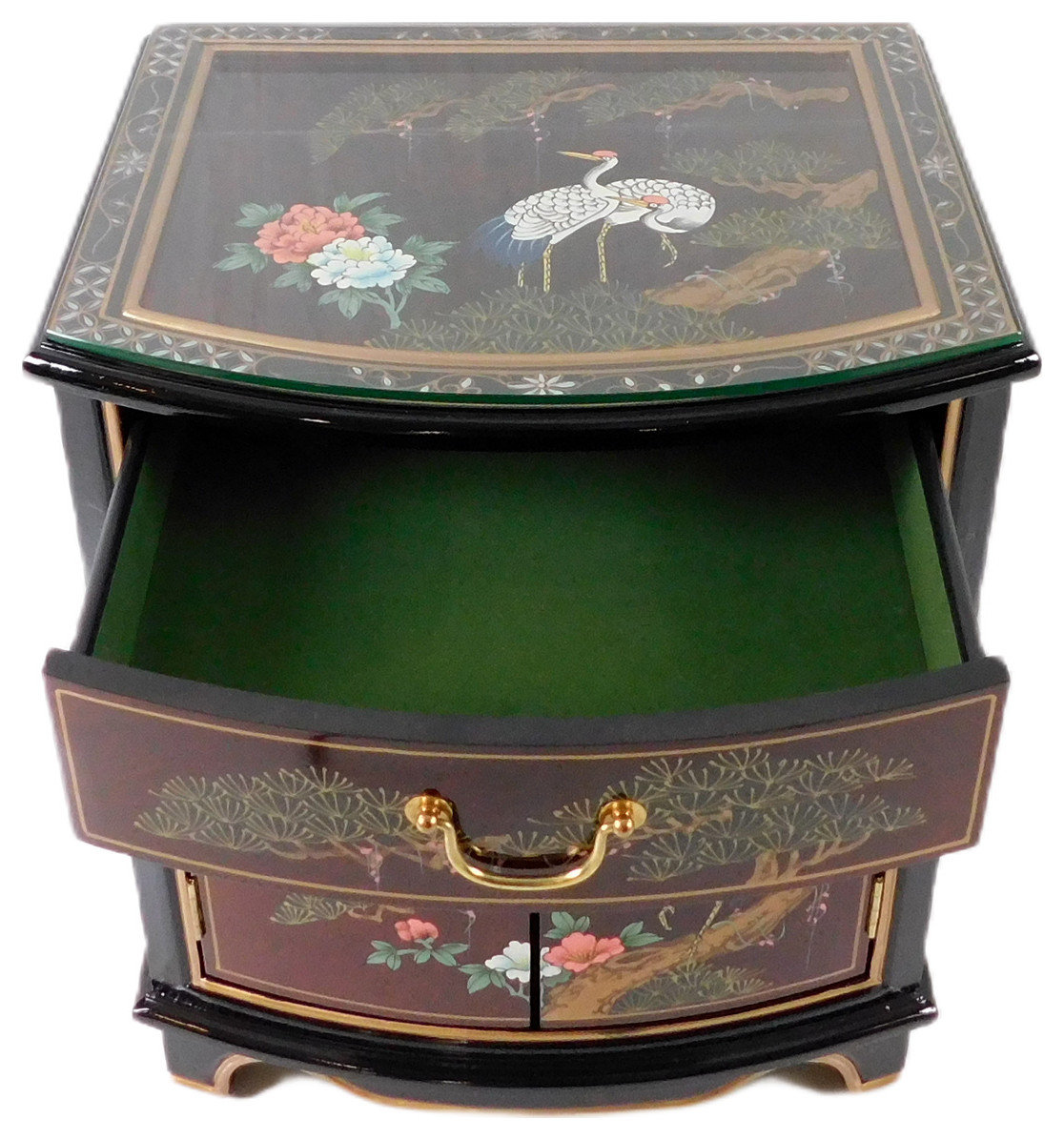 20" Oriental End Table Solid Philippine Mahogany Black and Red Lacquer ...