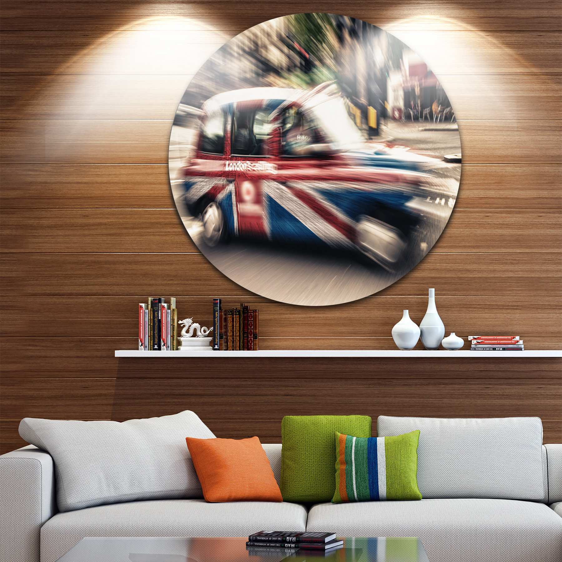 Uk Cab In London, Cityscape Photography Round Wall Art, Disc of 36 inch ...