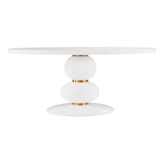 Puff Round 72" Dining Table, Modern White Gold Pedestal Base Kitchen ...