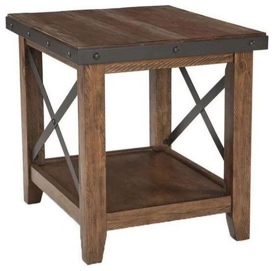 Taos 26" Wide End Table, Canyon Brown - Industrial - Side Tables And ...
