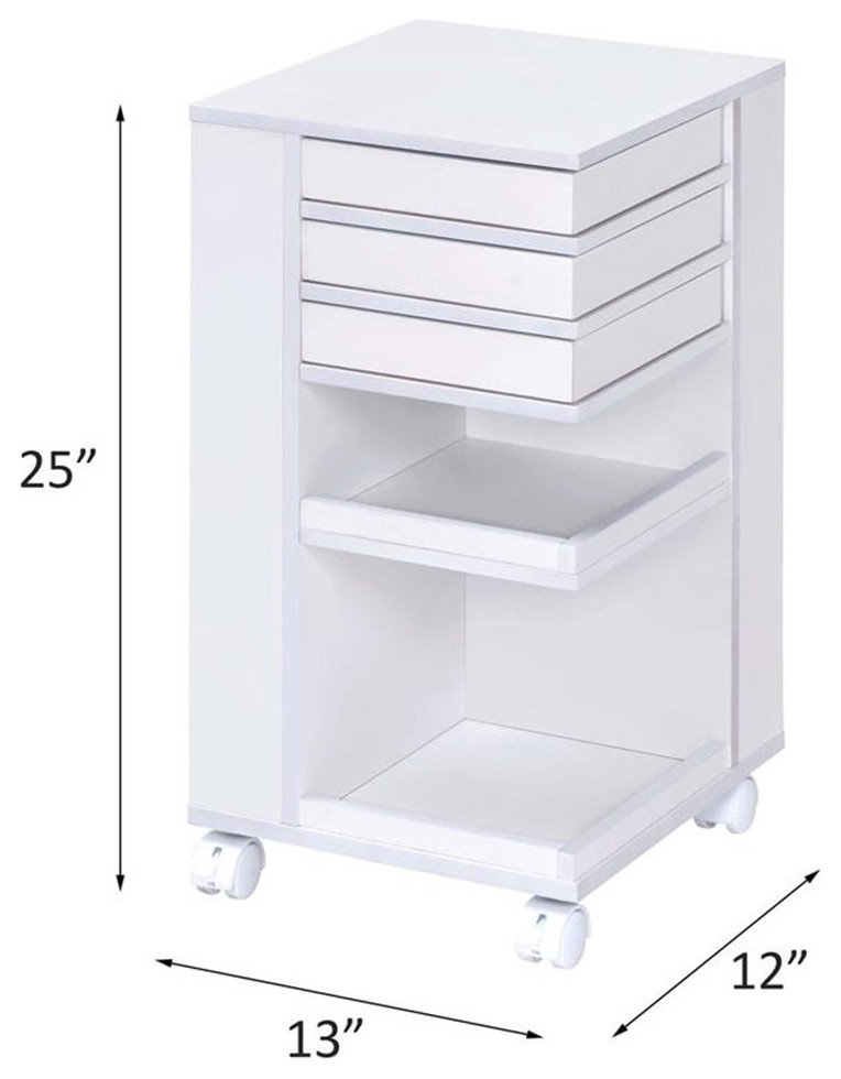 ACME Nariah Wood Storage Cart With Four Caster Wheels, White - Utility ...