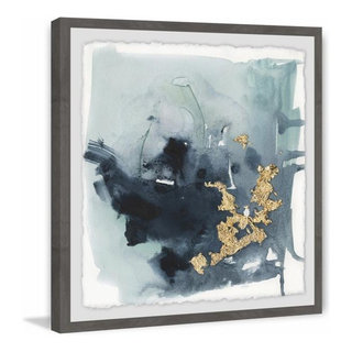 "Cerulean & Gold I" Framed Painting Print, 12"x12" - Contemporary ...