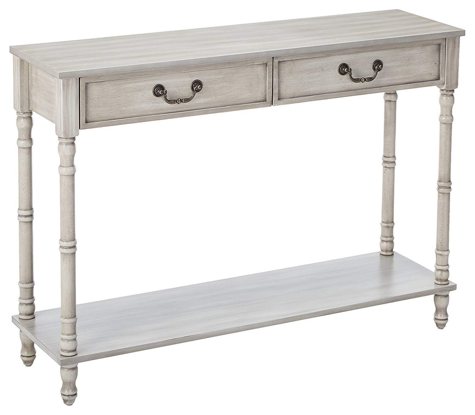 Wash White Wood Industrial Entryway Table With 2 Storage Drawers ...