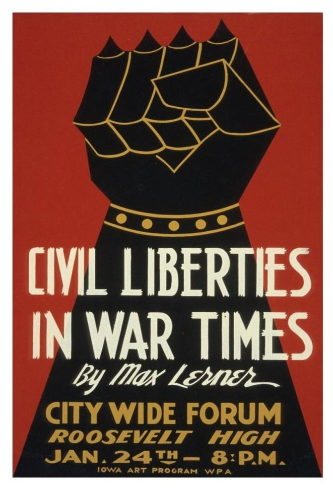 "Civil Liberties in War Times - Lecture" Digital Paper Print by WPA, 14 ...