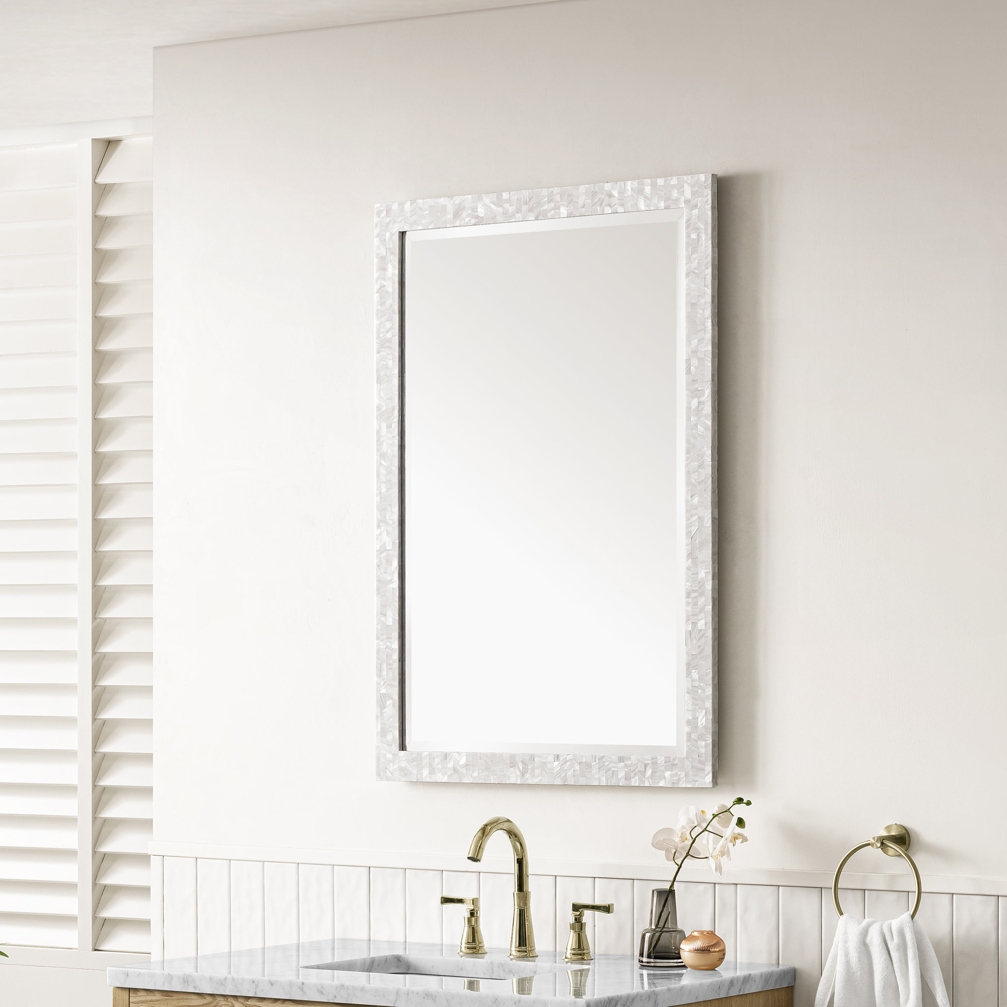 Callie 26" Mirror, White Mother of Pearl - Beach Style - Bathroom ...