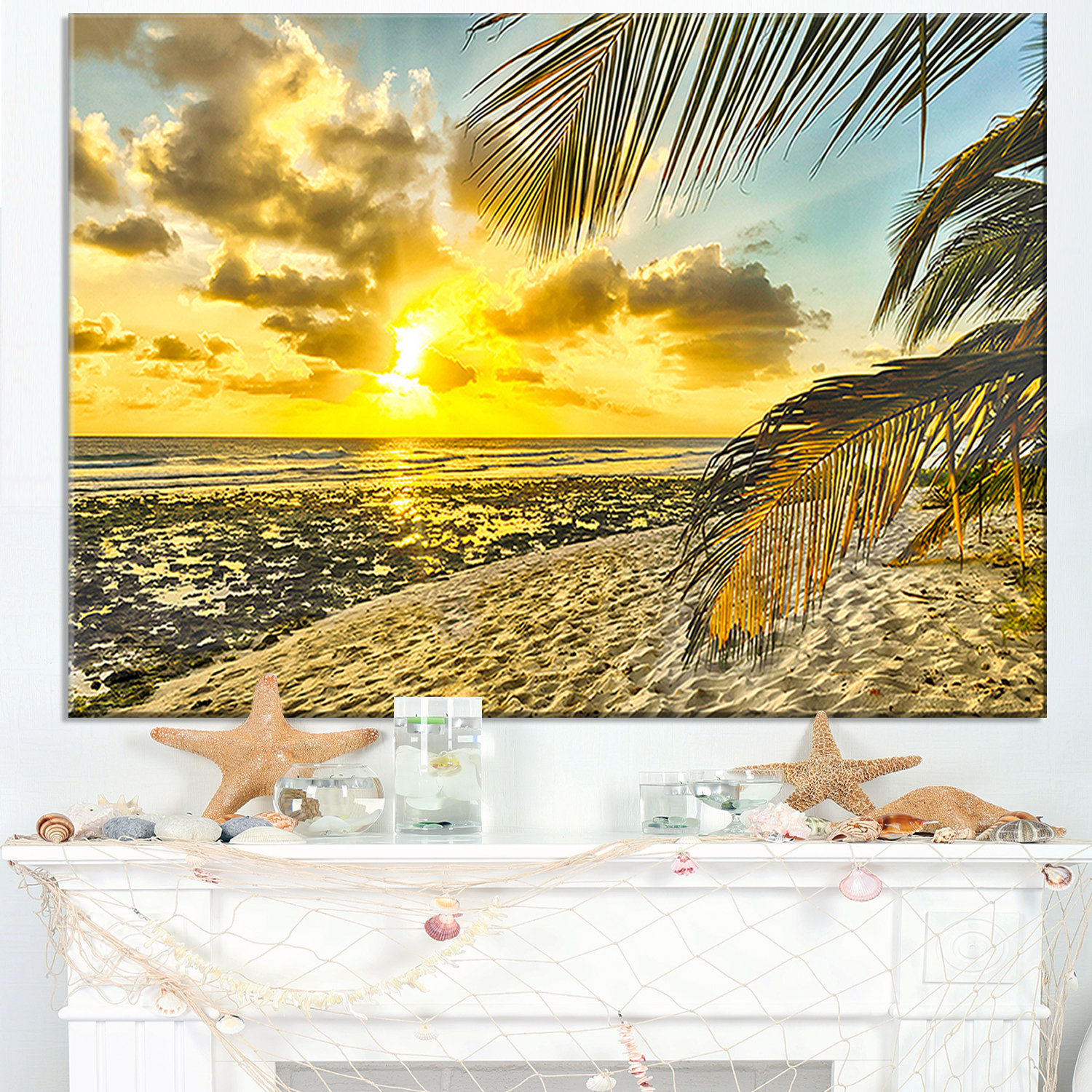"White Caribbean Beach With Palms" Landscape Art Canvas Print, 40"x20 ...