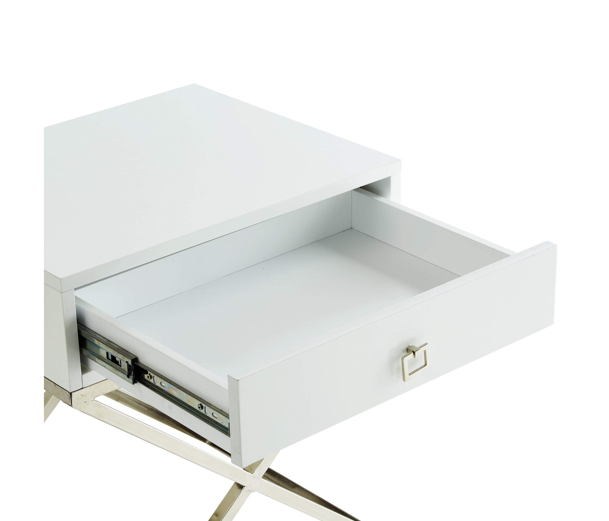 Katie Square Lacquer-Finish X-Metal Leg Nightstand - Contemporary ...