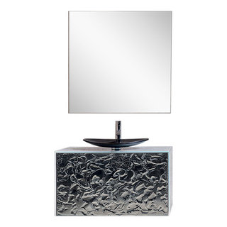 Lucent Wave Mirror 32" Single Vanity, Exquisite Wood and Murano Glass ...