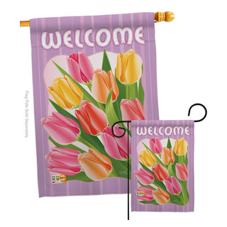 Welcome Tulips Spring Floral Flags Set, 28" X 40" X 0.1" - Modern ...