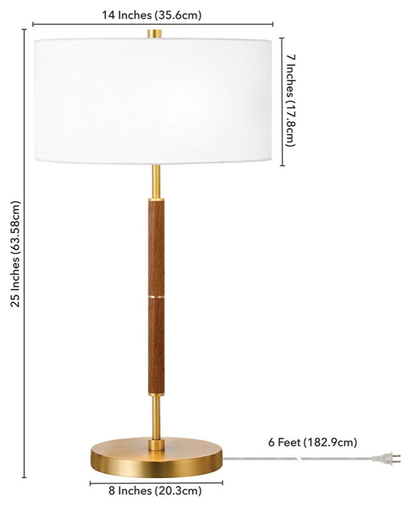 Maklaine Contemporary 2-Bulb Table Lamp in Rustic Oak and Brass ...