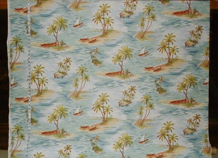 Retro Tropical Ocean Fabric Hawaiian Islands Boat Caribbean, Standard ...