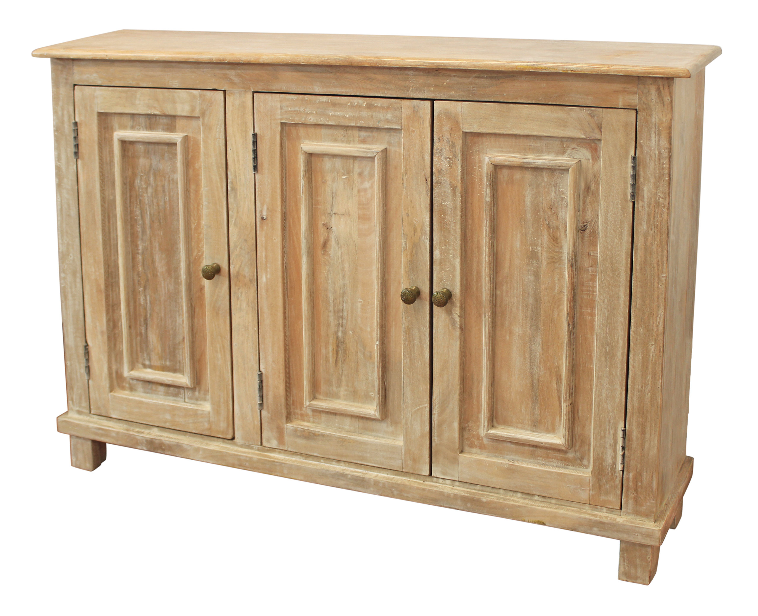 Bayside Jensen 3-Door Solid Wood Sideboard, Distressed Natural Finish ...