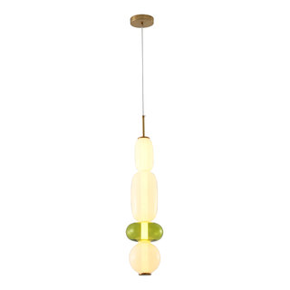 26.37" Height Gold Metal LED Pendant With White And Green Glass Shade ...