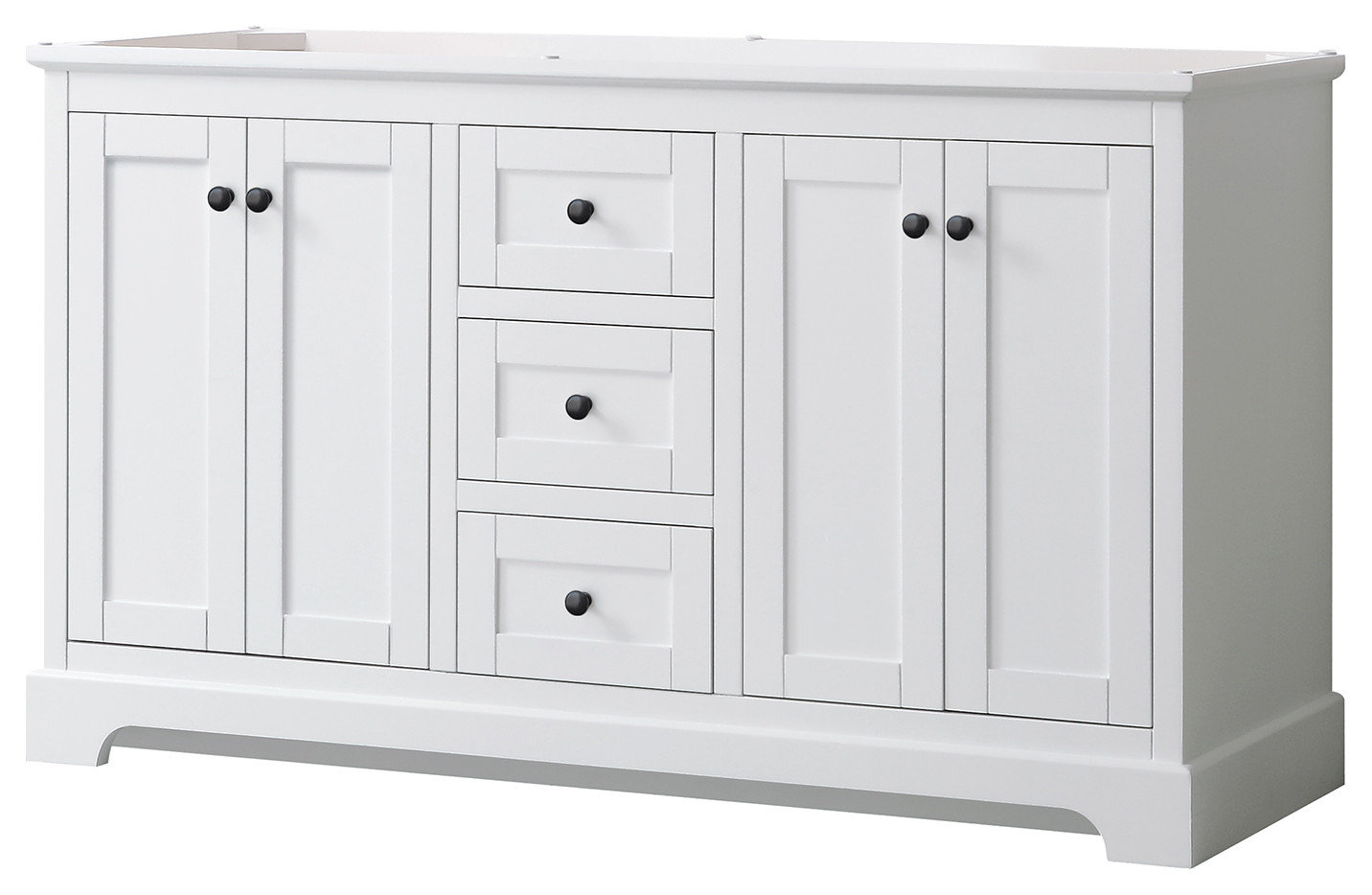 Avery 60" Double Vanity, White, No Top, No Sinks, Matte Black Trim ...