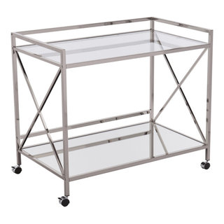 Silver Metal And Mirrored Glass Bar Cart - Contemporary - Bar Carts ...
