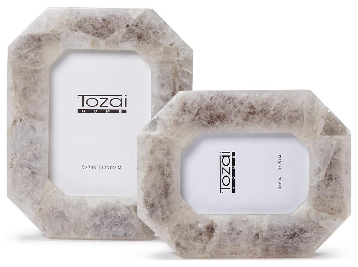 Tozai Set of 2 White Quartz Photo Frames - Traditional - Picture Frames ...