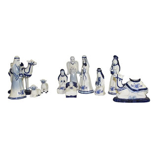 Kurt Adler Porcelain Delft Nativity 11-Piece Set - Traditional ...
