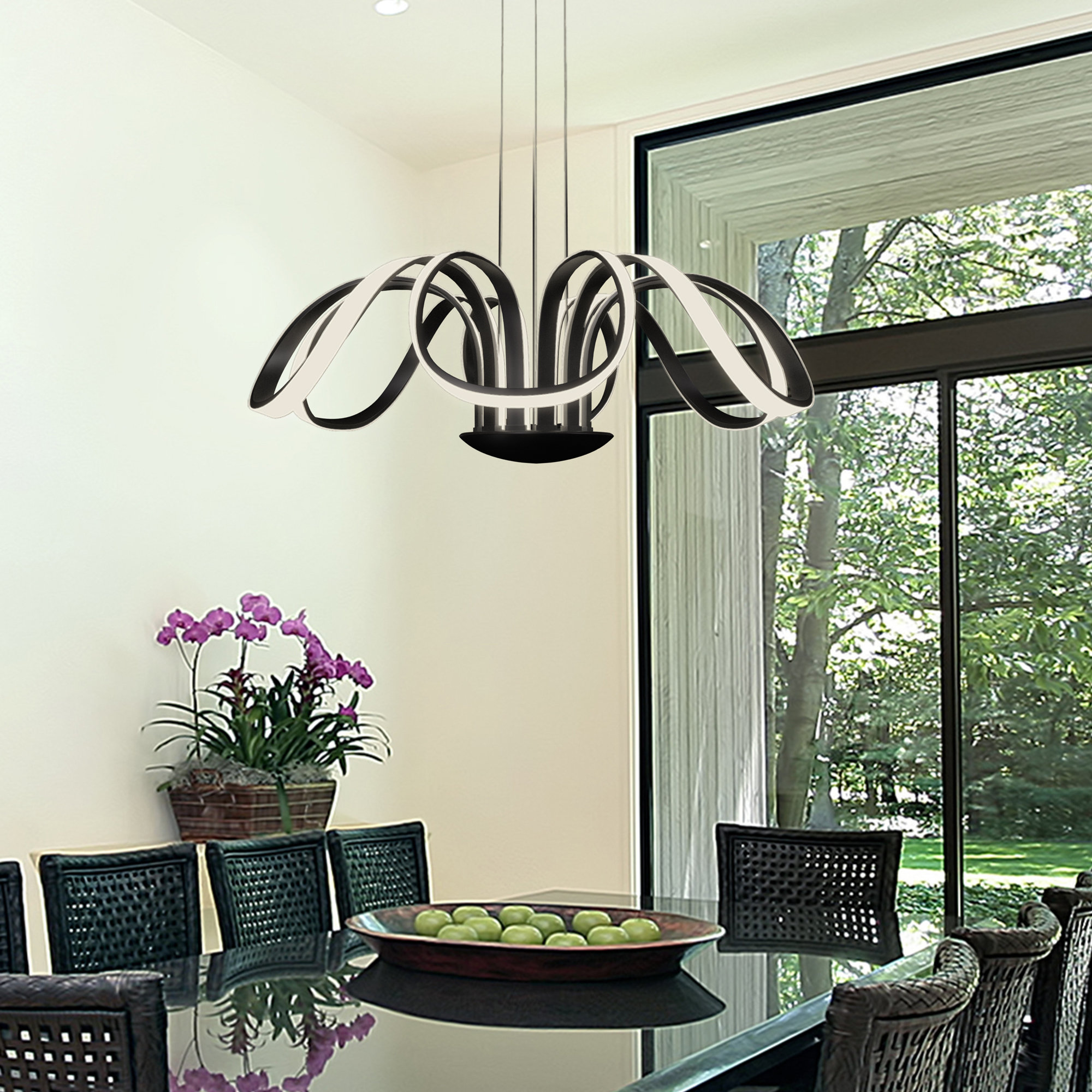Capella Flower Petal LED Chandelier, Black - Modern - Chandeliers - by ...
