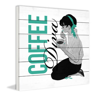 "Coffee Diva 2" Painting Print on White Wood, 40"x40" - Contemporary ...