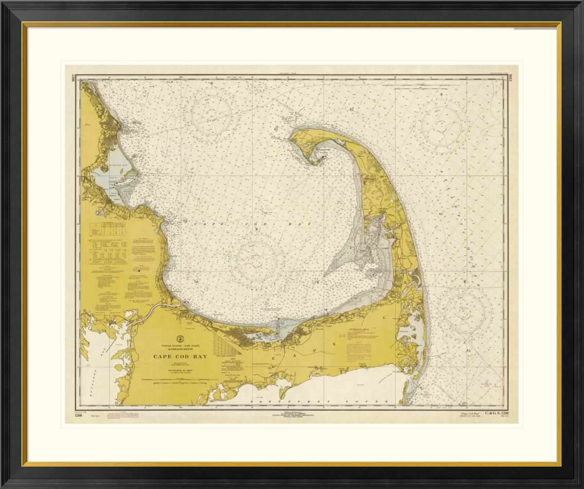 Nautical Chart, Cape Cod Bay 1970, Sepia Tinted, 26"x1.5"x23", 46"x1.5 ...