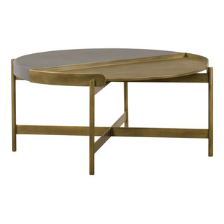 Armen Living Dua Modern Metal & Concrete Coffee Table in Antique Brass ...