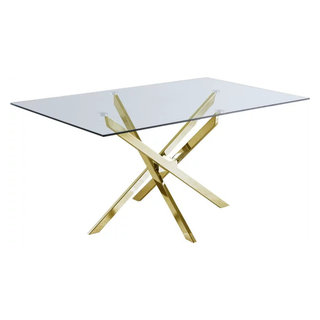 Contemporary Dining Table, Unique Interlocking Base With Glass Top ...