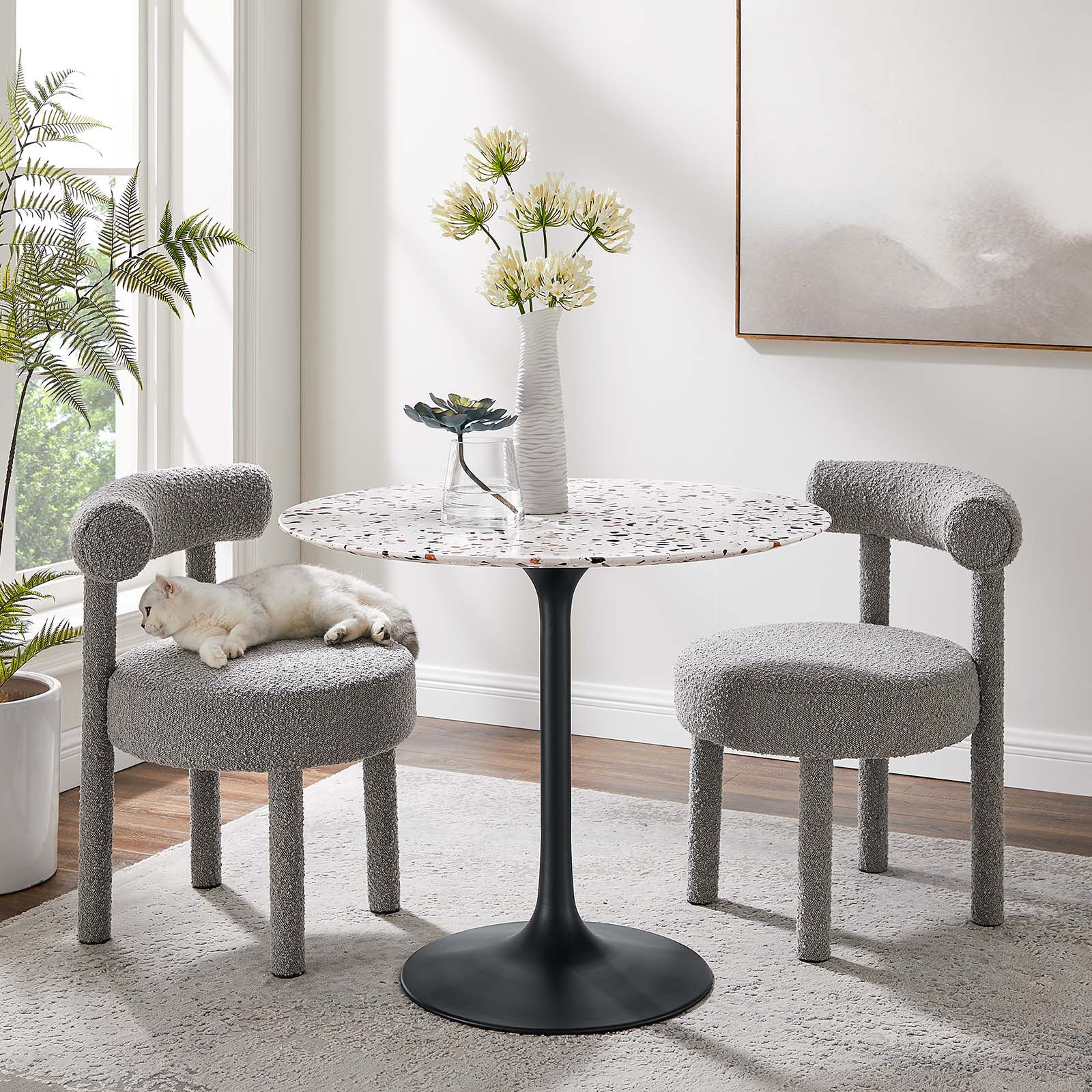 Lippa 36" Round Terrazzo Dining Table in Black White - Midcentury ...