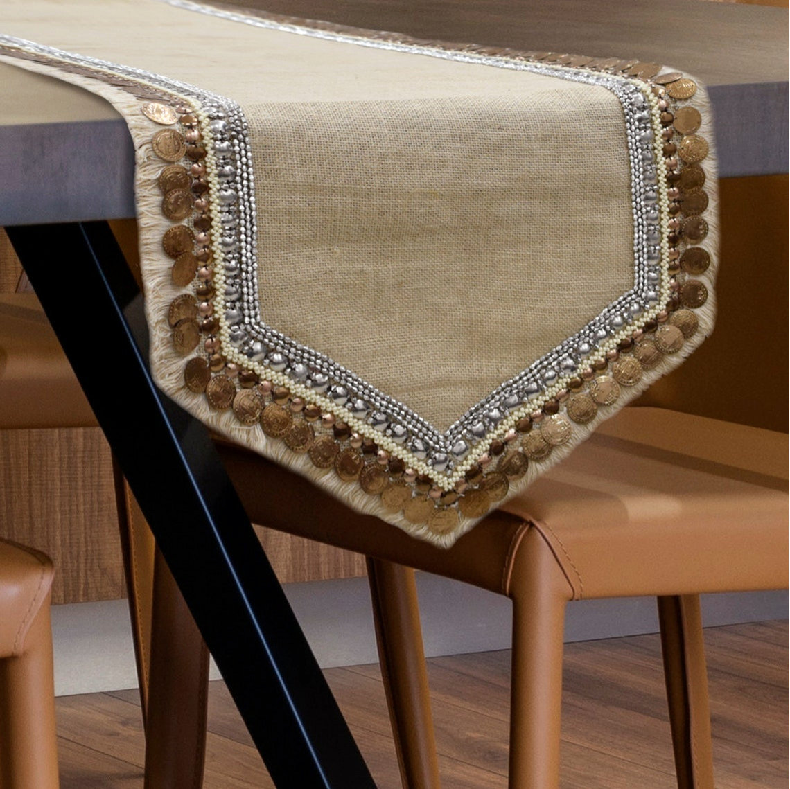 Decorative Table Runner Beige Burlap, Lace, Bead, Sequins Marima, 16 ...