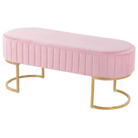 Demi Glam Pleated Bench, Gold Steel/Pink Velvet - Contemporary ...