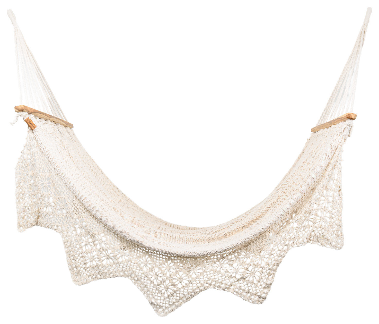 Boho Natural Cotton Hammock With Geometric Fringe, Wooden Bar ...