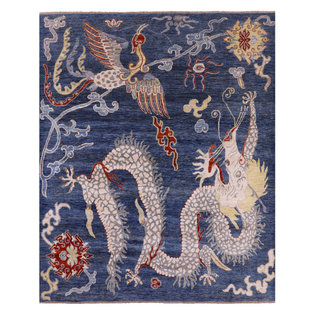 8' 2" X 9' 10" Handmade Dragon Design Wool Rug - Q18704, 8' 2" X 9' 10 ...