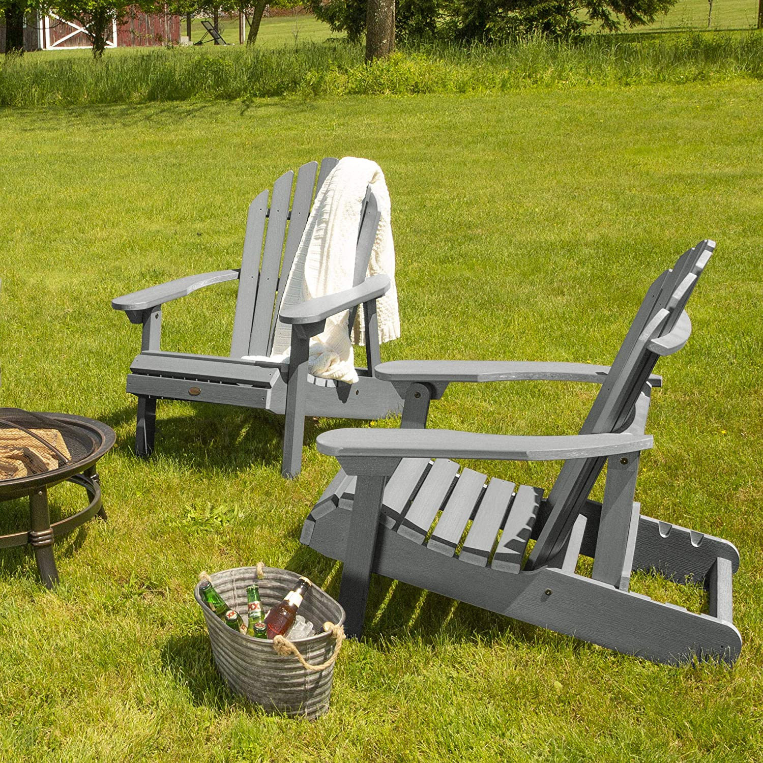 Set of 2 Adirondack Chair, Weatherproof Slatted Slanted Seat ...