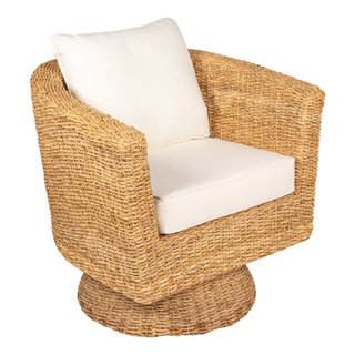 Acacia Wood and Water Hyacinth Swivel Chair, Natural - Tropical ...