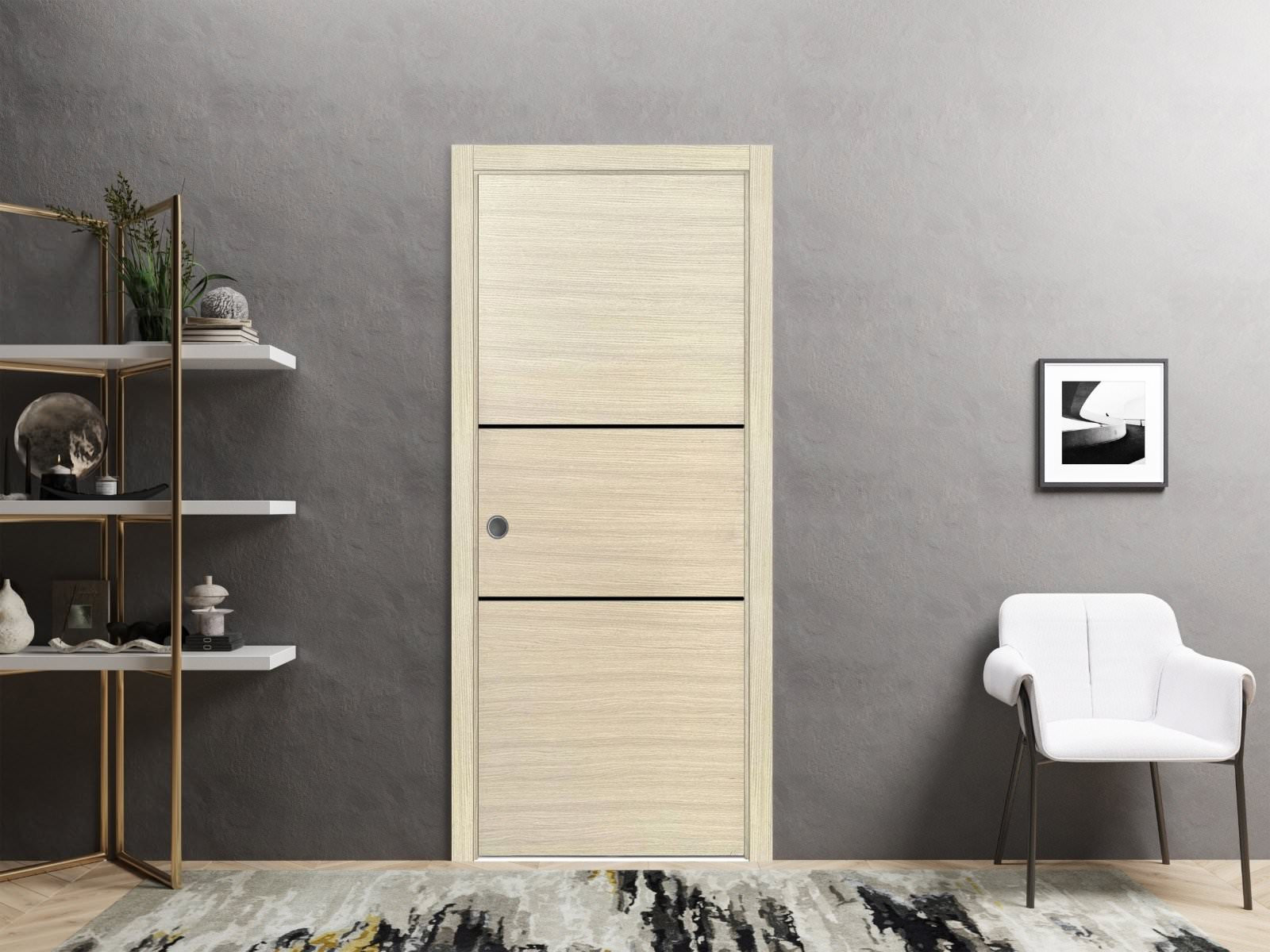 French Pocket Door with | Planum 0014 Natural Veneer with | Kit Trims ...