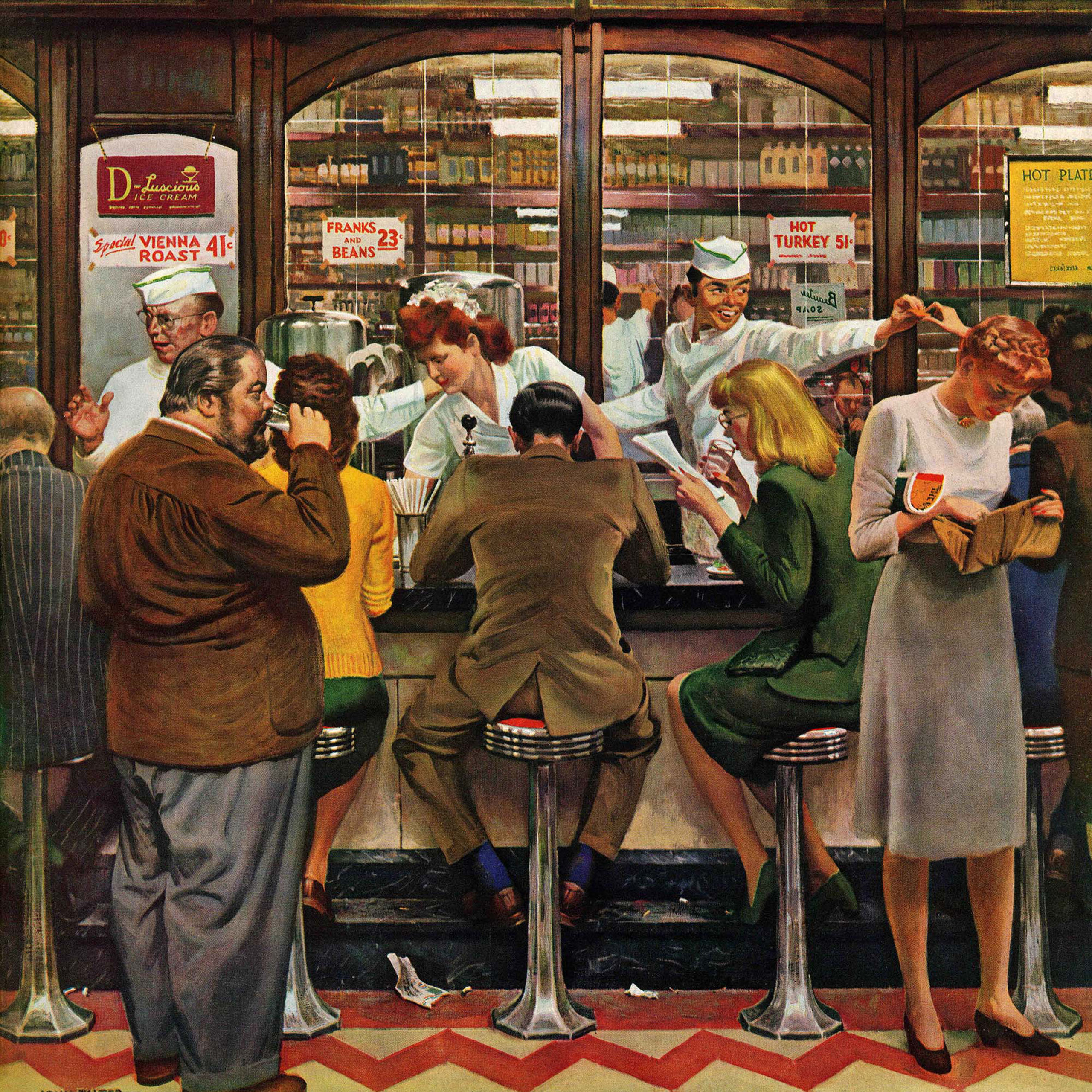 "Lunch Counter" Painting Print on Canvas by John Falter, 40"x40 ...