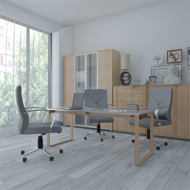 Home Square 2 Piece Leather Plus Executive Chair Set with Arms in Gray ...