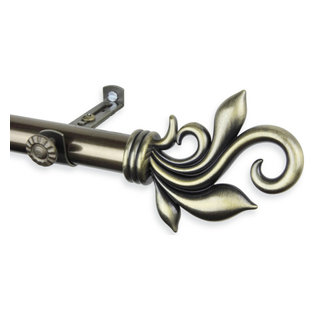 Micah Curtain Rod 3/4" Dia. 66-120", Antique Brass - Traditional ...