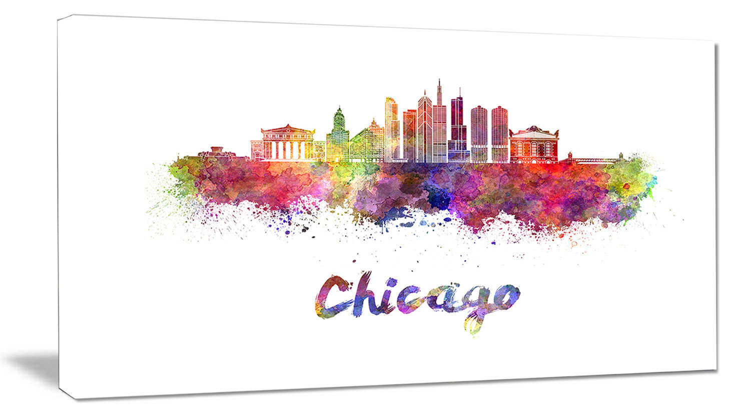 "Colorful Chicago Skyline in Watercolor" Wall Art, 40"x20 ...
