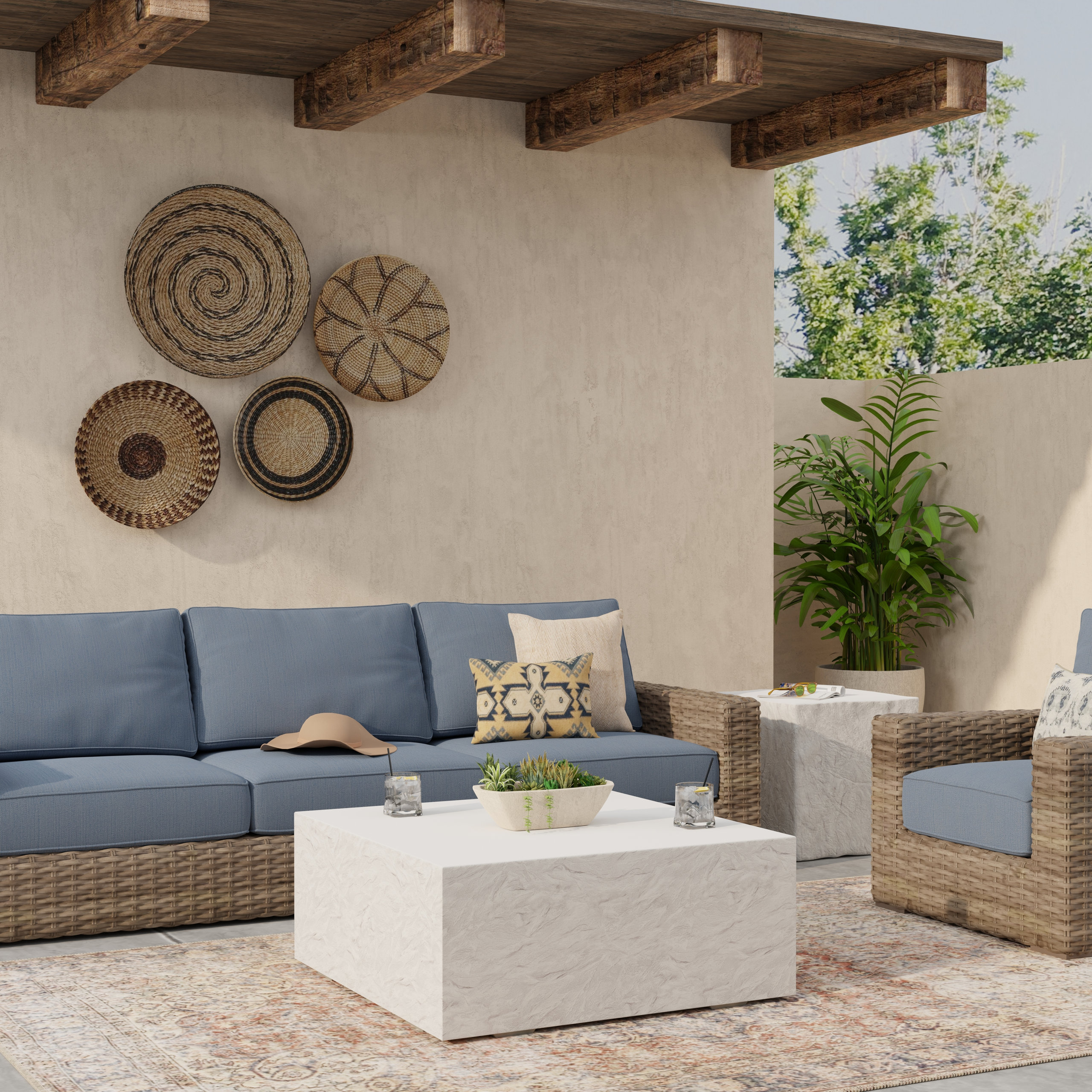 Bazaar Antique Stone Square Outdoor Coffee Table - Contemporary ...