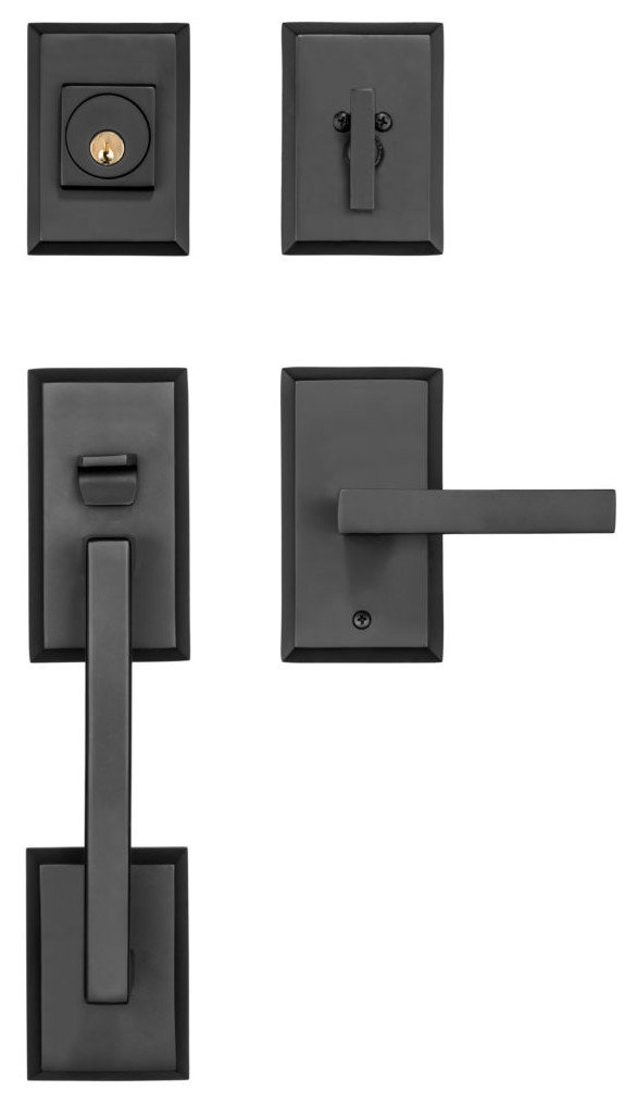 Zenia Solid Brass Entry Door Handle Set With Delta Lever, Antique Black ...