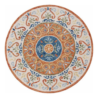 4" Round Orange Traditional Medallion Area Rug - Traditional - Area ...