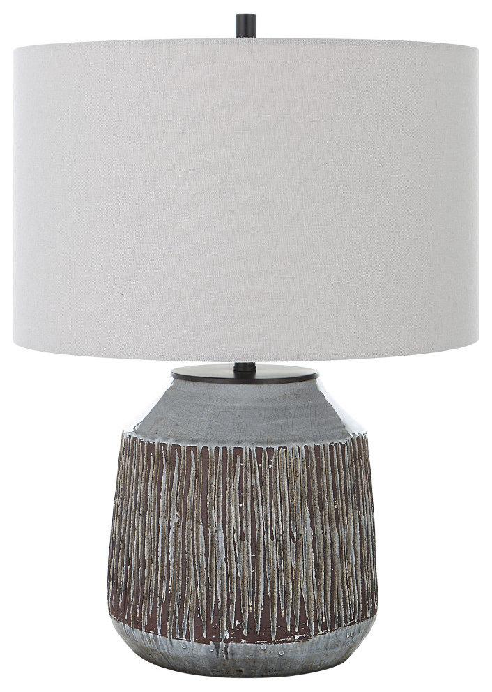 Rustic Rough Texture Blue Gray Crackle Ceramic Table Lamp 22 in ...