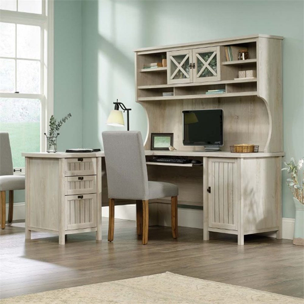 Sauder Costa L Shaped Computer Desk with Hutch in Chalked Chestnut ...