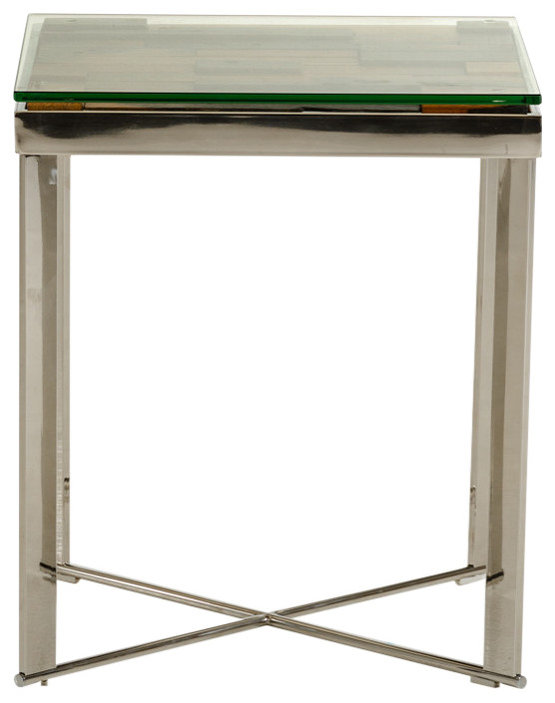 22" Silver and Brown Reclaimed Wood Glass and Steel Square End Table ...