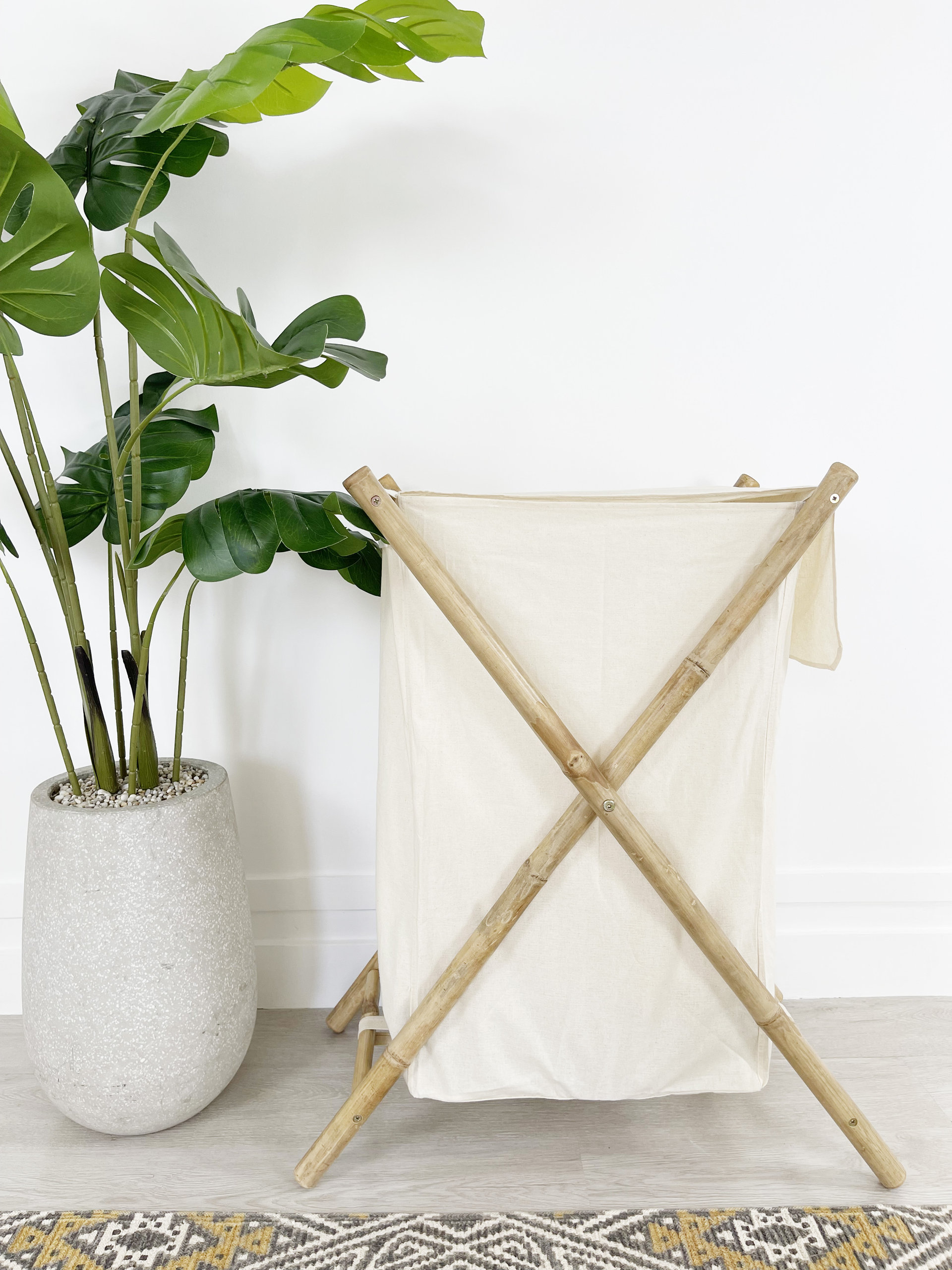 Household Collapsible Folding Bamboo X-Frame Laundry Hamper Basket With ...