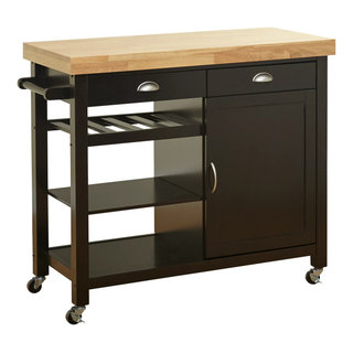 Modern Kitchen Cart, 3 Open Shelves & Storage Drawers With Natural Top ...