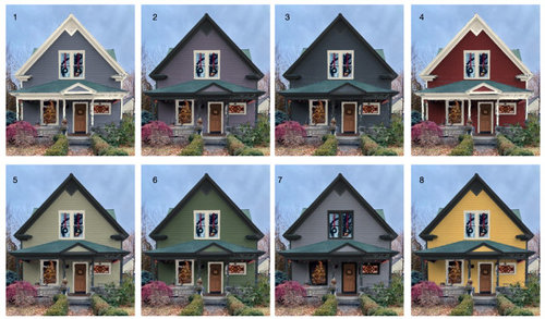 Paint color with green roof on old house?