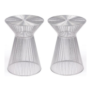 Home Square Traditional Metal End Table in Silver Finish - Set of 2 ...